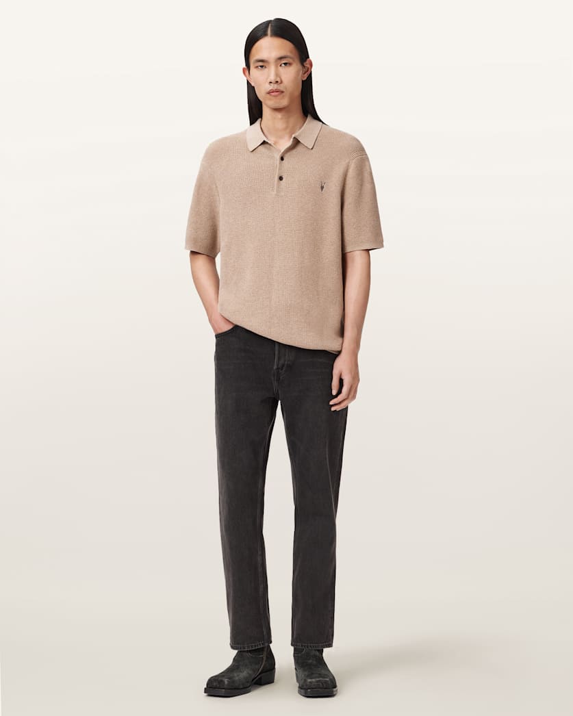 Aspen Waffle Texture Ramskull Polo Shirt MOON GREY | ALLSAINTS